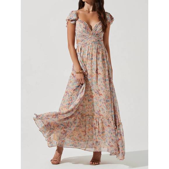 Astr | Dresses | New Astr Primrose Floral Maxi Dress In Peach Multi ...